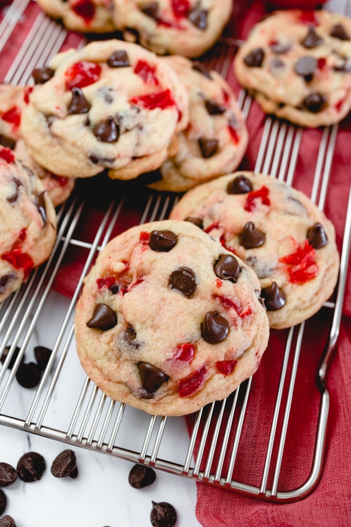 Cherry Chocolate Chip Cookies with Maraschino Cherries